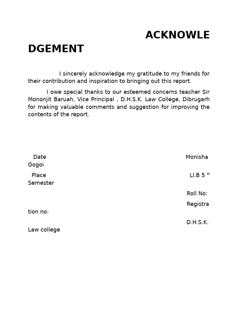 Acknowledgment for Law Report | PDF