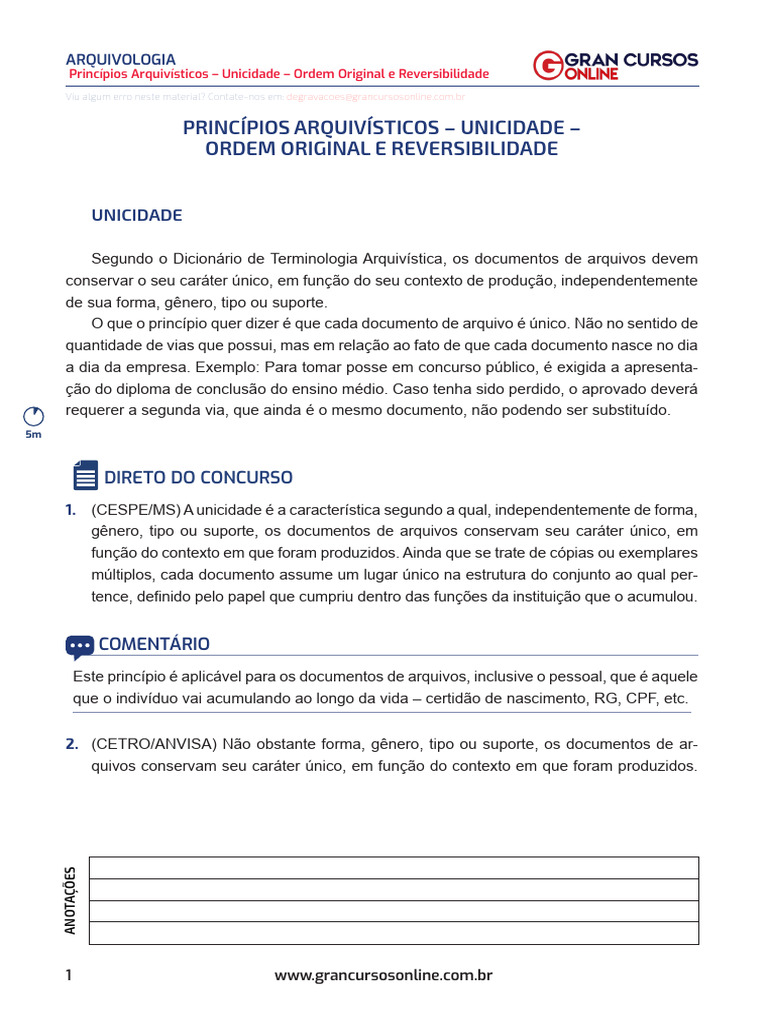 Aula 06 Principios Arquivisticos Unicidade Ordem Original e ...
