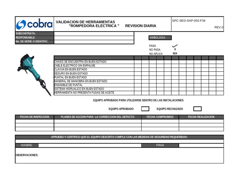 SPC SEG SAP 002 F34 Checklist Rompedora Electrica | PDF