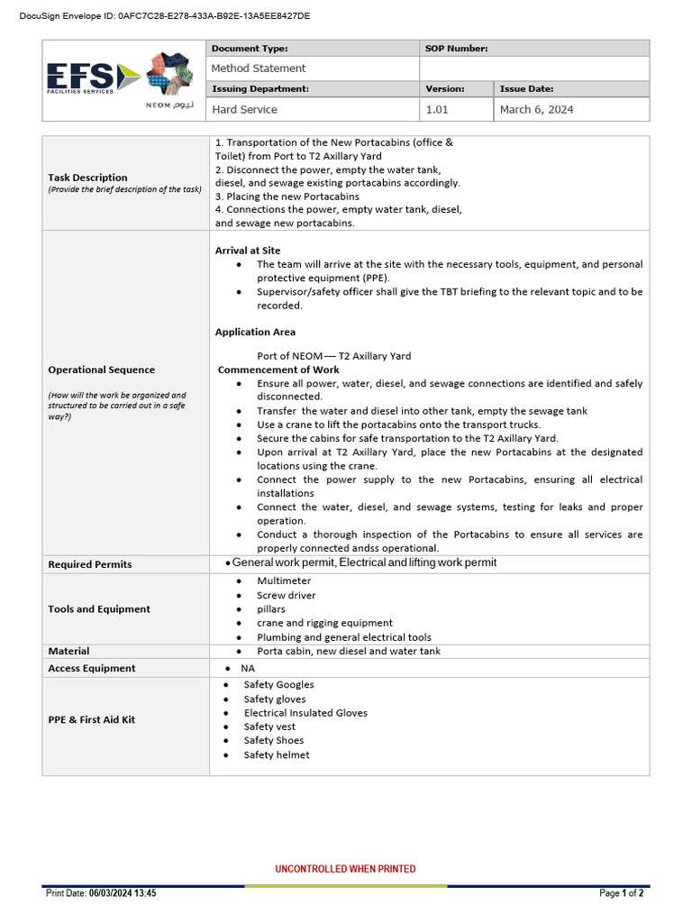 MS - Installation of Porta Cabin and Utility Connection. | PDF