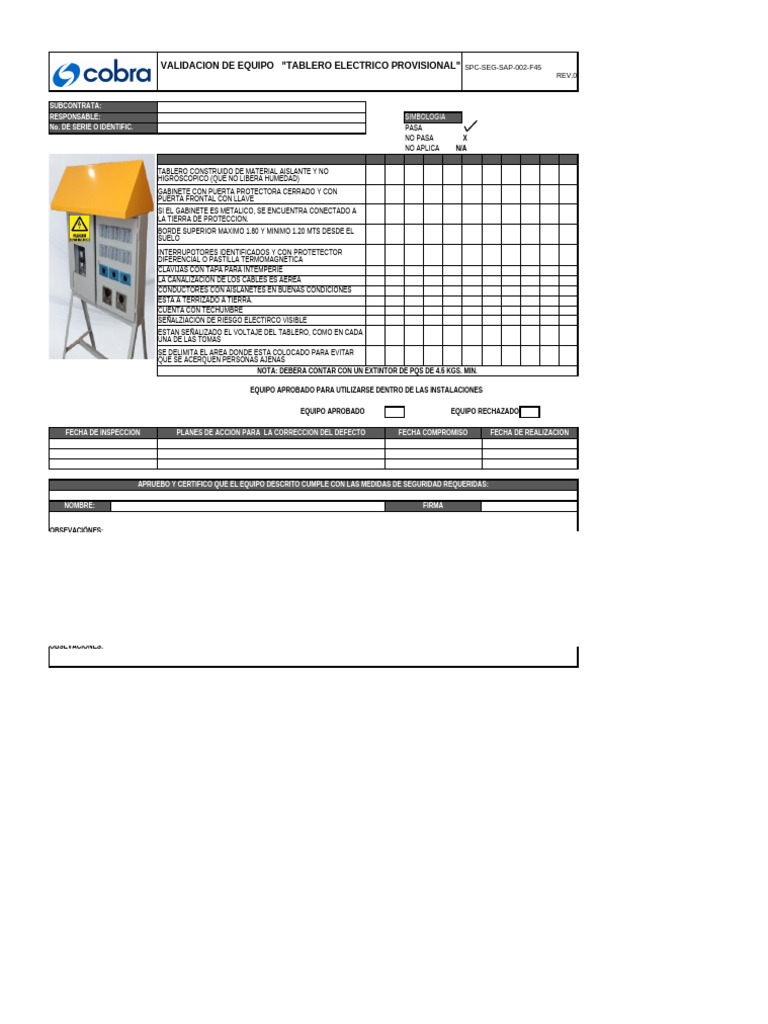 SPC-SEG-SAP-002-F45 Checklist Tablero Electrico Provisional | PDF ...