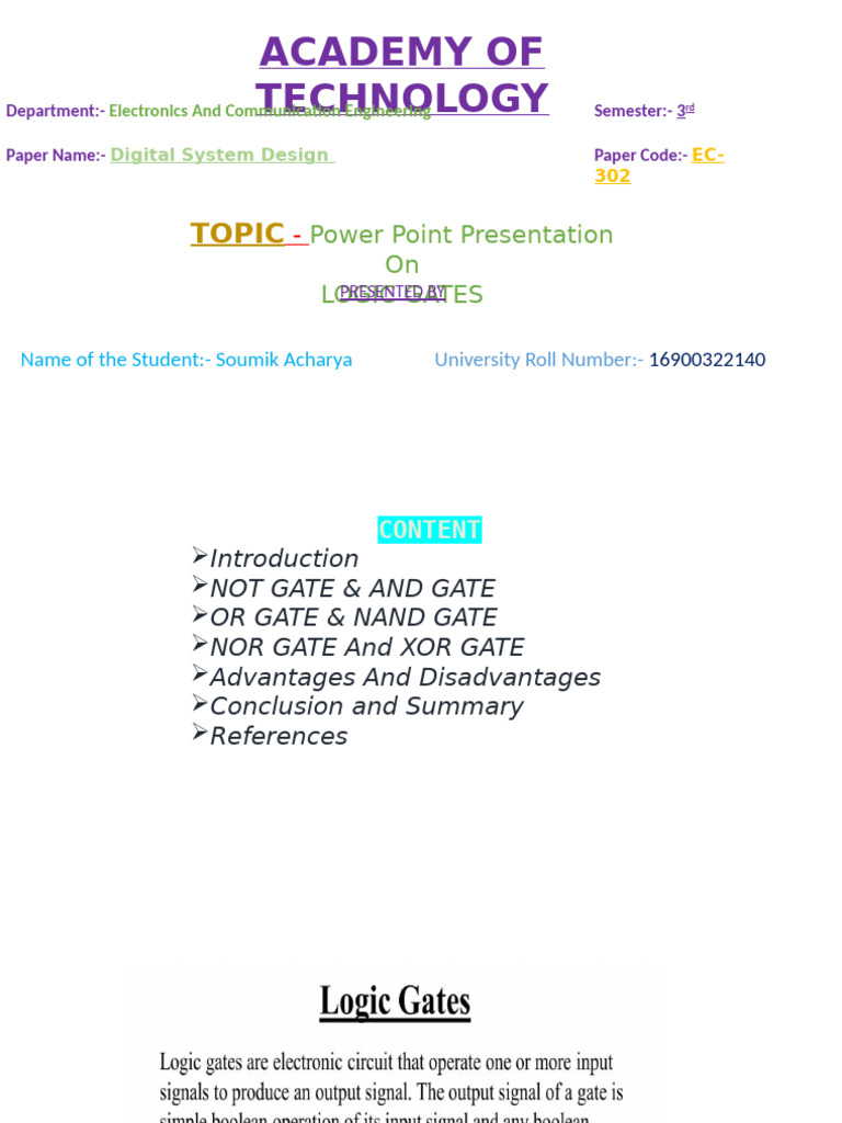 Logic Gates PPT (Autosaved) | PDF | Digital Electronics | Logic Gate