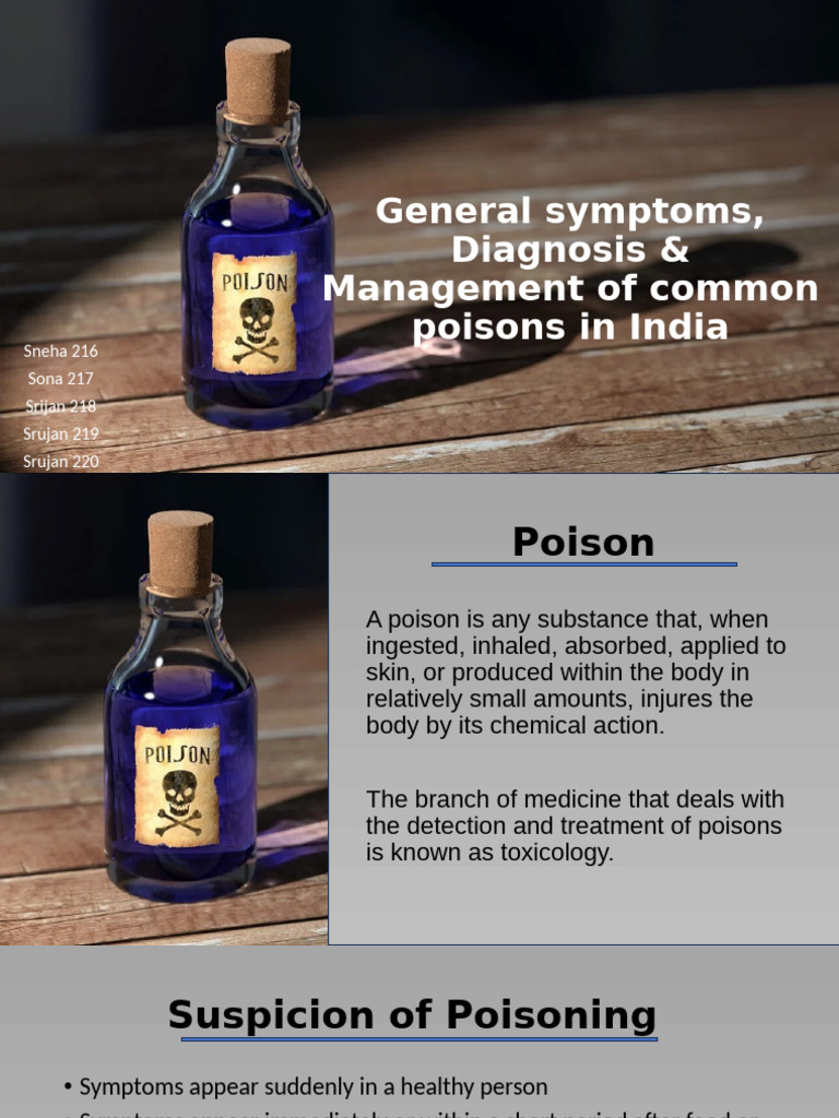 General Symptoms, Diagnosis & Management of Common Poison in India ...