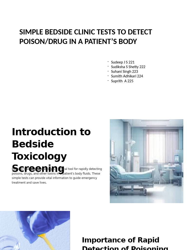 Bedside Tests for Poison Detection | PDF | Drug Test | Drug Overdose
