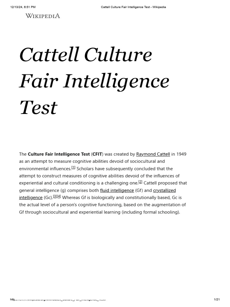 Cattell Culture Fair Intelligence Test | PDF | Cognitive Psychology ...