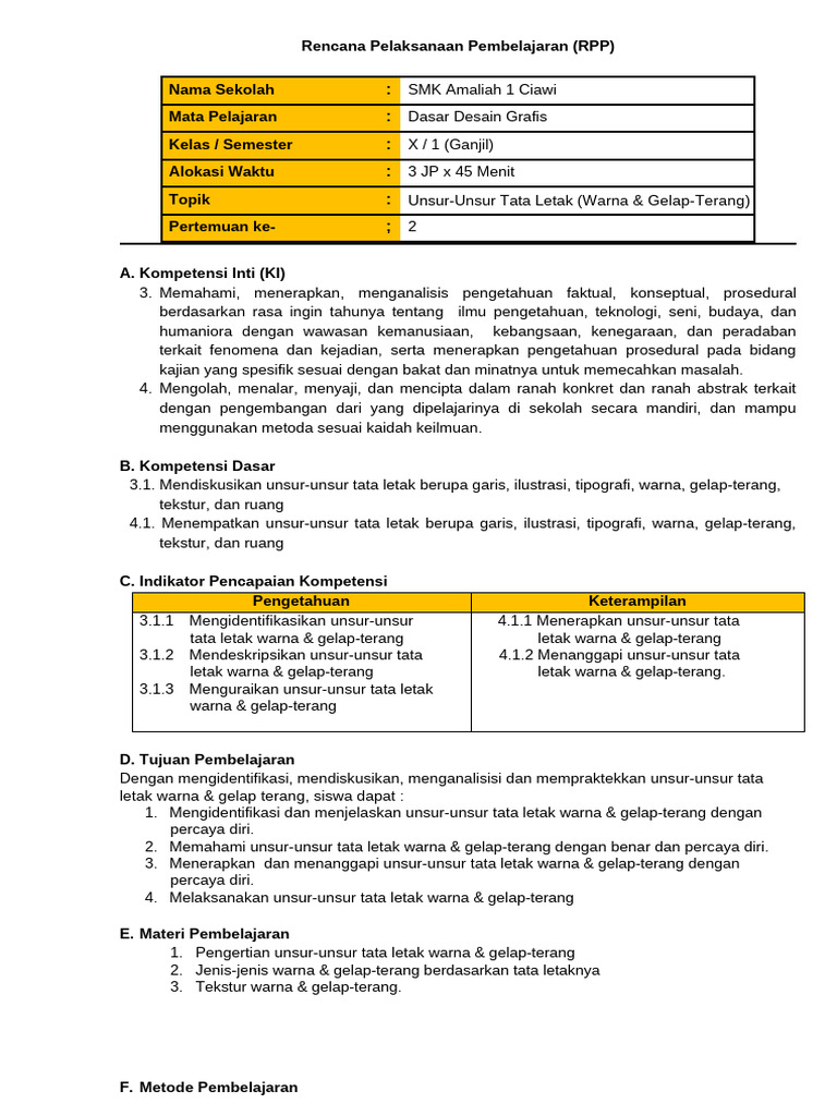 1a. RPP P2 3 - 4 - 1 Dasar Desain Grafis (Sem 1) | PDF