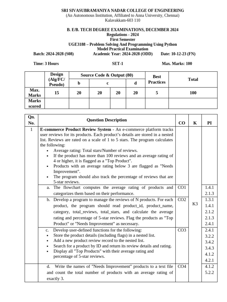 Model Exam QP - Python S08 | PDF | Computer Science | Computer Programming