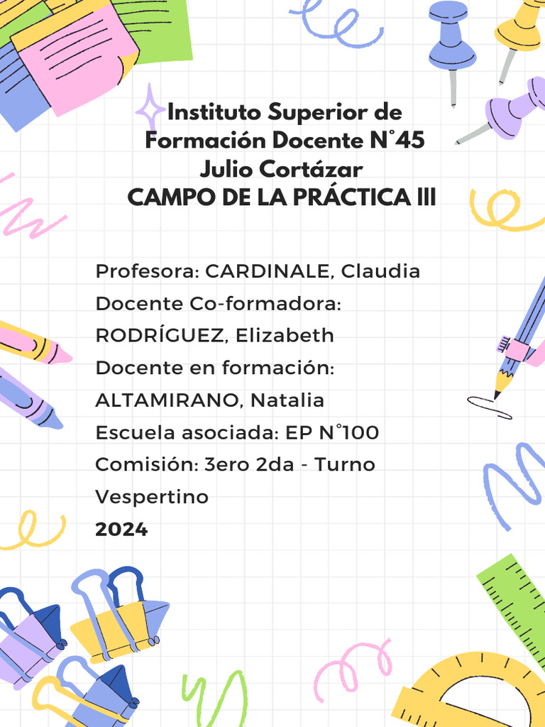 Documento A4 Portada Carátula Ilustrado Doodle Multicolor | PDF