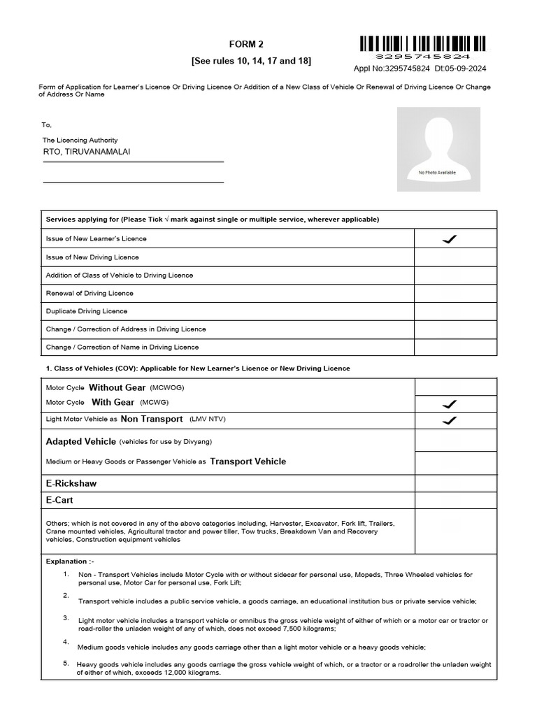 License Pre Filled Form | PDF | Driver's License | Vehicles