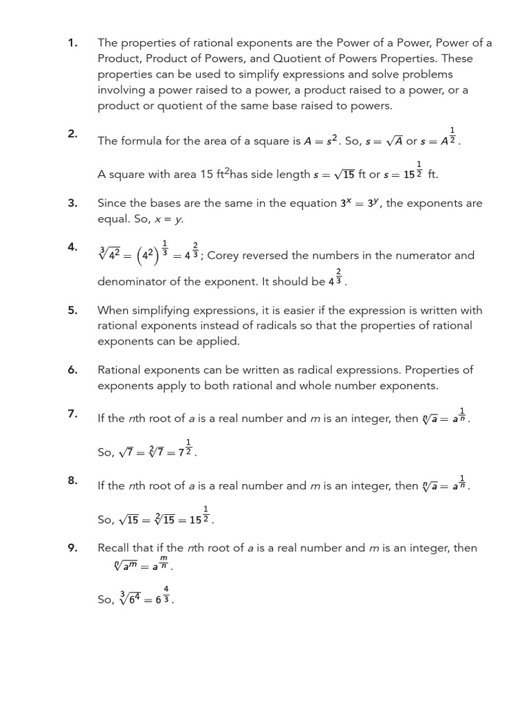 Lesson (6-1) Rational Exponents and Properties of Exponents Pages (217-223) DYU | PDF ...