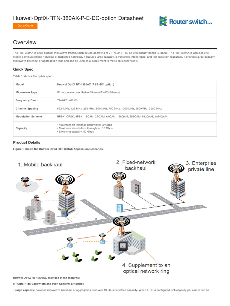 Huawei Optix RTN 380ax P e DC Option Datasheet | PDF | Microwave ...