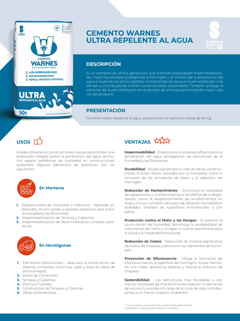Soboce Ficha Tecnica Warnes Ultra Repelente | PDF | Hormigón | Cemento