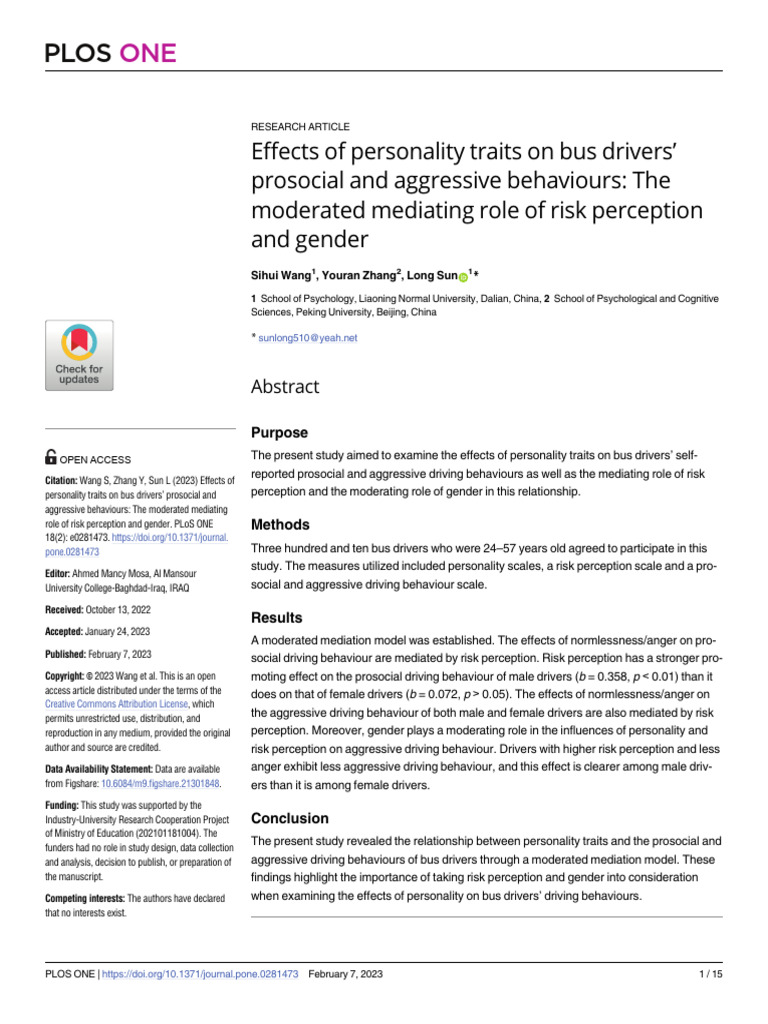Effects of Personality Traits On Bus Drivers Pros | PDF | Anger | Risk