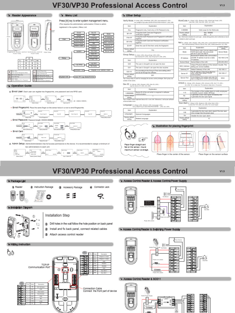 VF30 Operation Guide - V1.3 | PDF | Ip Address | Access Control