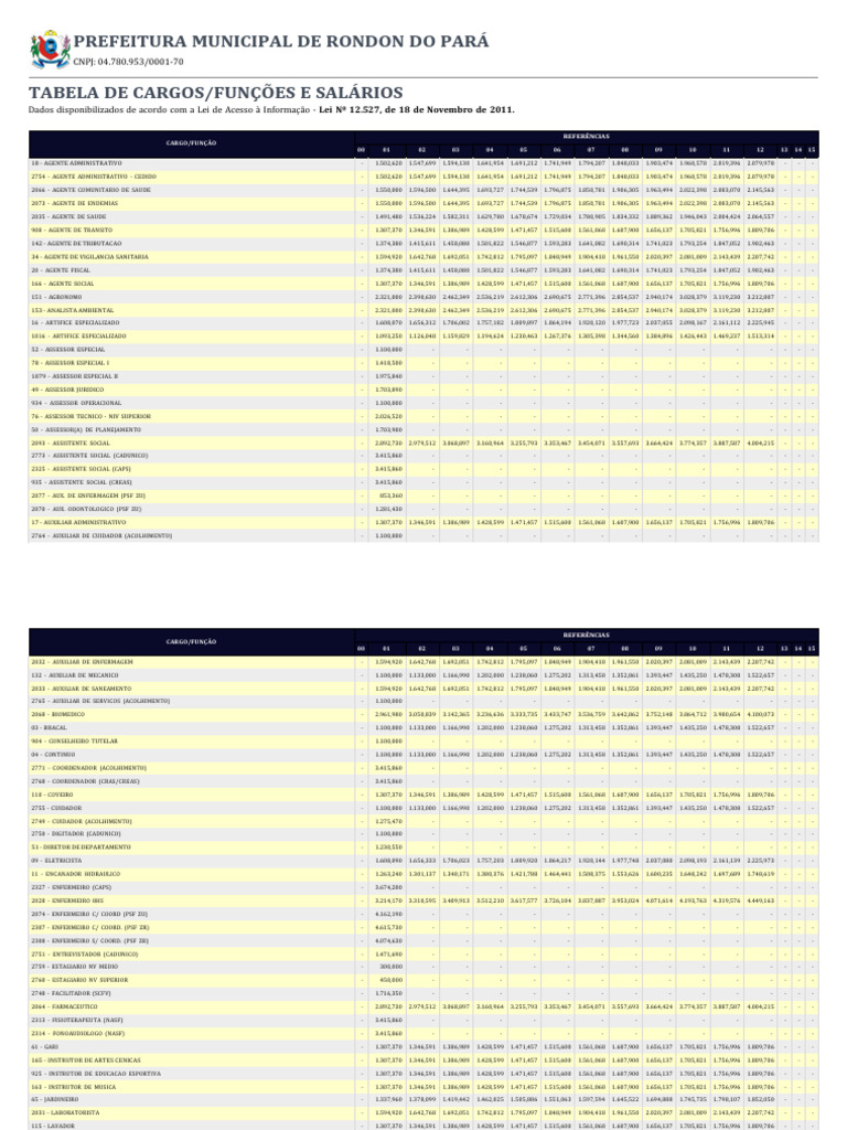 Tabela de Cargos e Salários | PDF