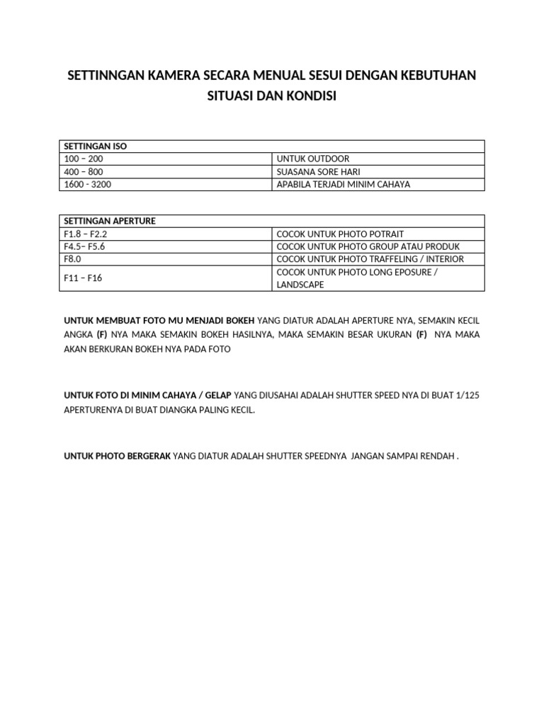 Settingan Kamera | PDF