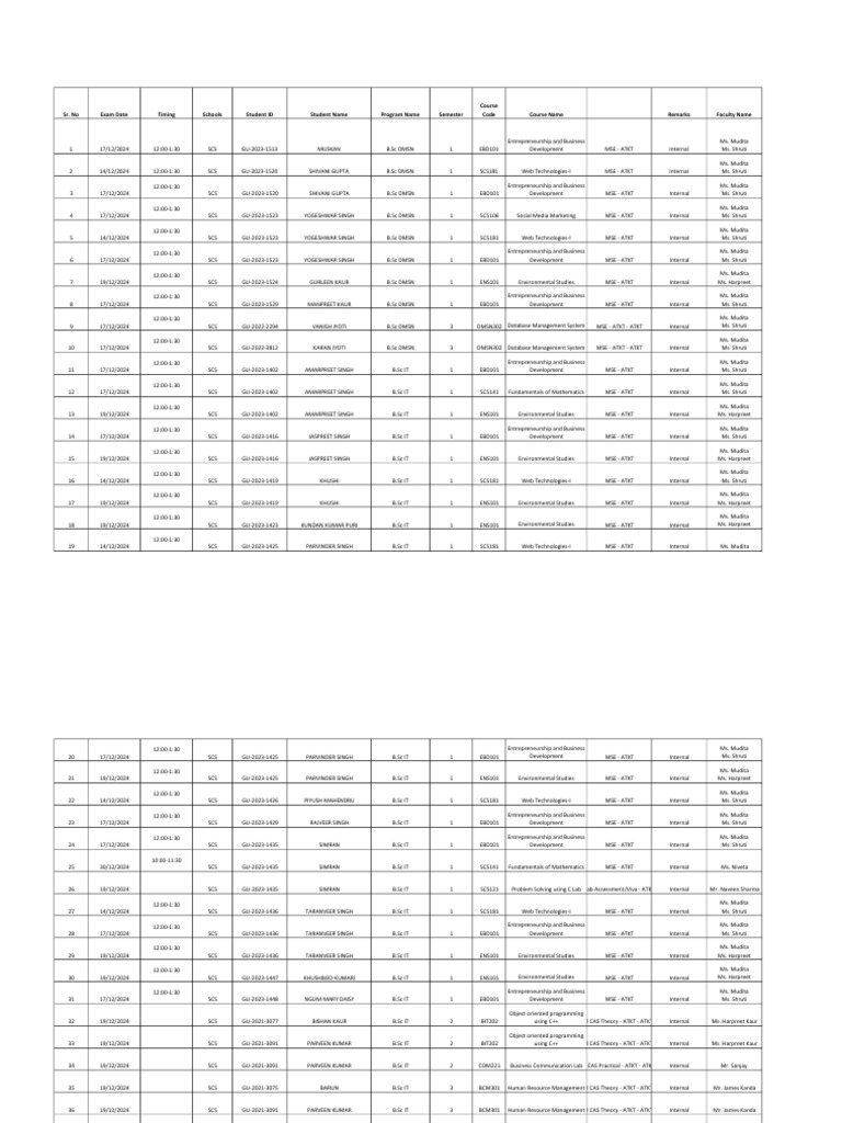 Reapear Internal Date Sheet | PDF | Computing