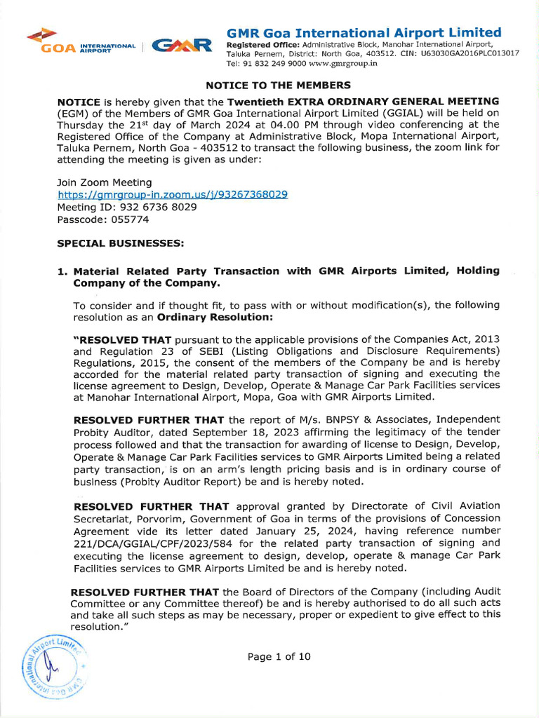 GGIAL-20th-EGM-Notice | PDF | License | Taxes