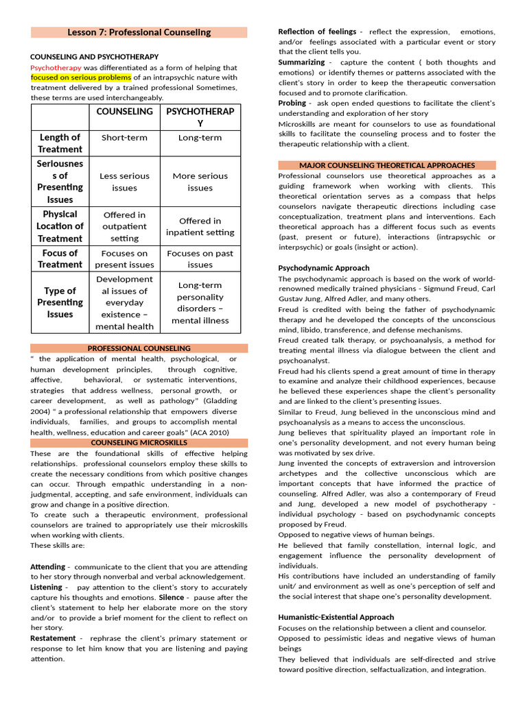 LESSON 7&8 | PDF | Psychotherapy | Psychoanalysis