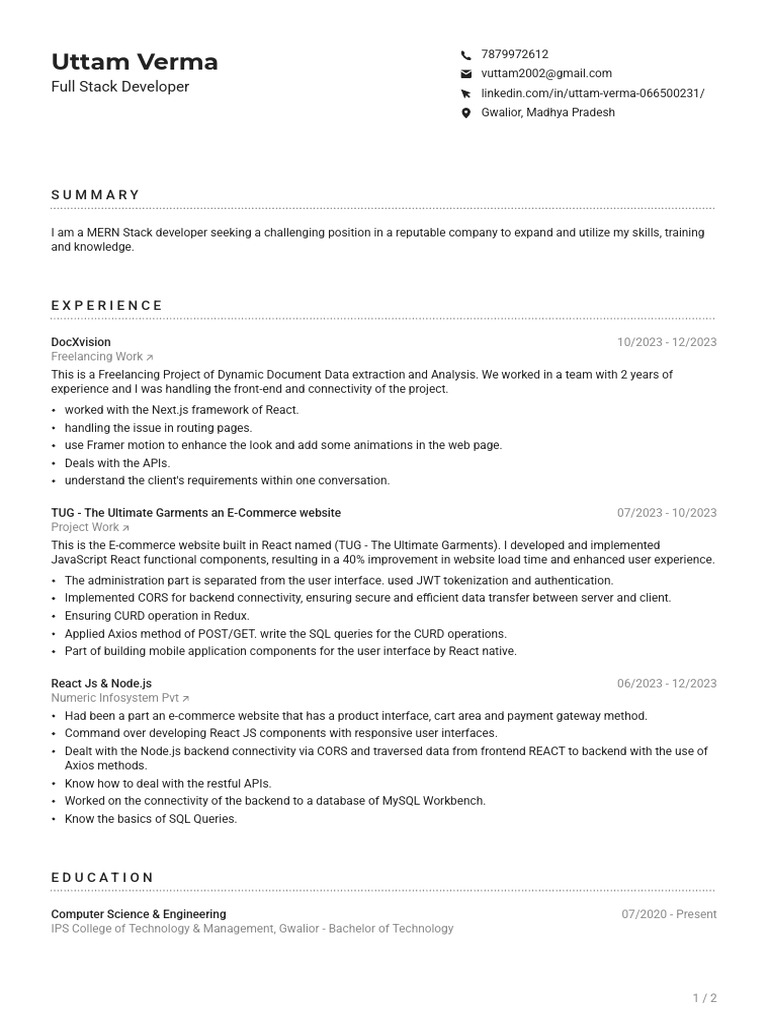 Uttam Resume | PDF | My Sql | Java Script