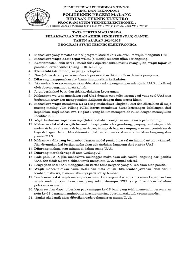 Tata Tertib Mahasiswa UAS Ganjil 2024_2025 (2) | PDF