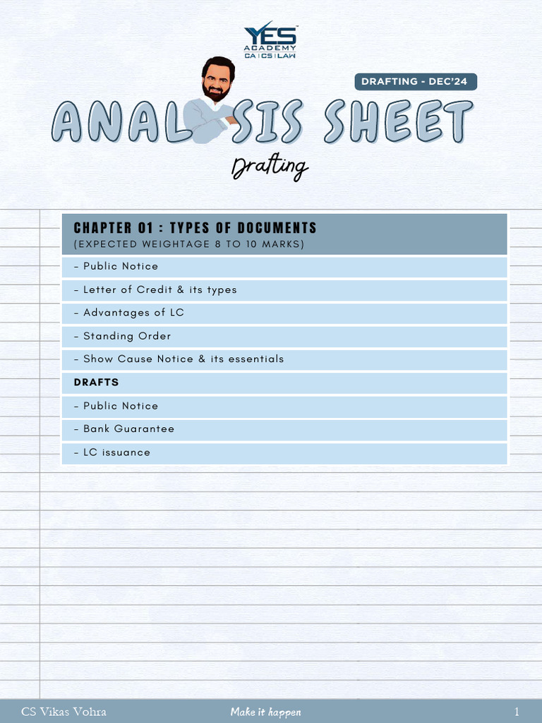 Drafting Analysis Sheet Dec 24 NEW SYLLABUS CS Vikas Vohra, YES | PDF ... Drafting Analysis Sheet Dec 24 NEW SYLLABUS CS Vikas Vohra, YES | PDF ...