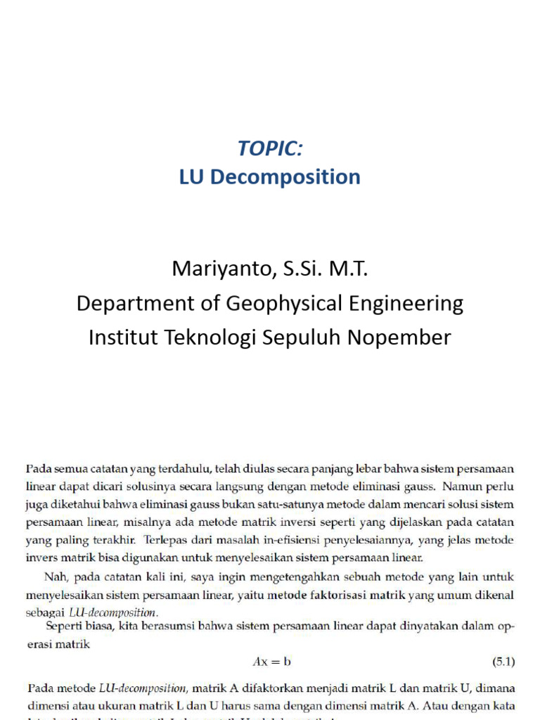 KG MAR 09 LU Decomposition | PDF