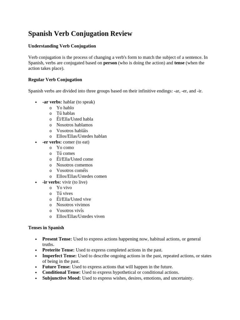 Spanish Verb Conjugation Reviewer | PDF