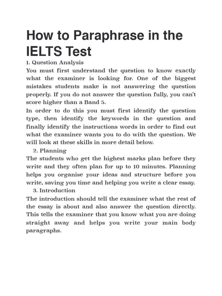 How to Paraphrase in the IELTS Test | PDF | Word | Verb