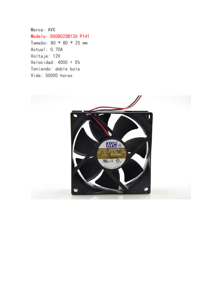 AVC FAN DS08025B12U | PDF