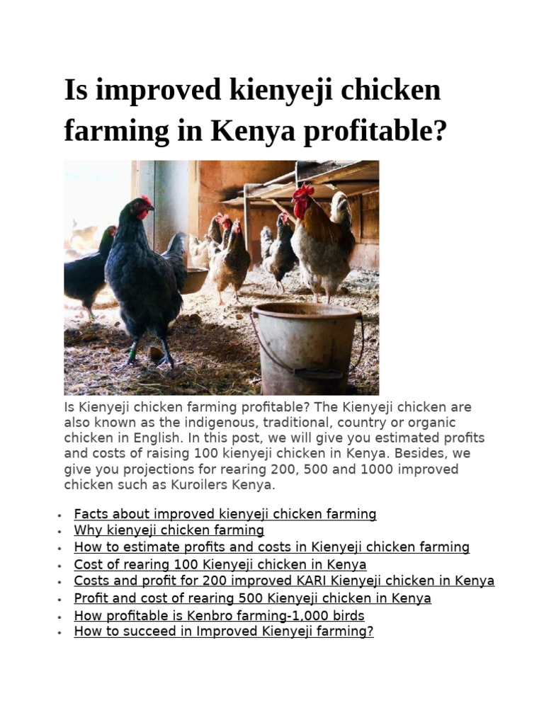 Profitability of Improved Kienyeji Farming | PDF | Chicken | Poultry ...