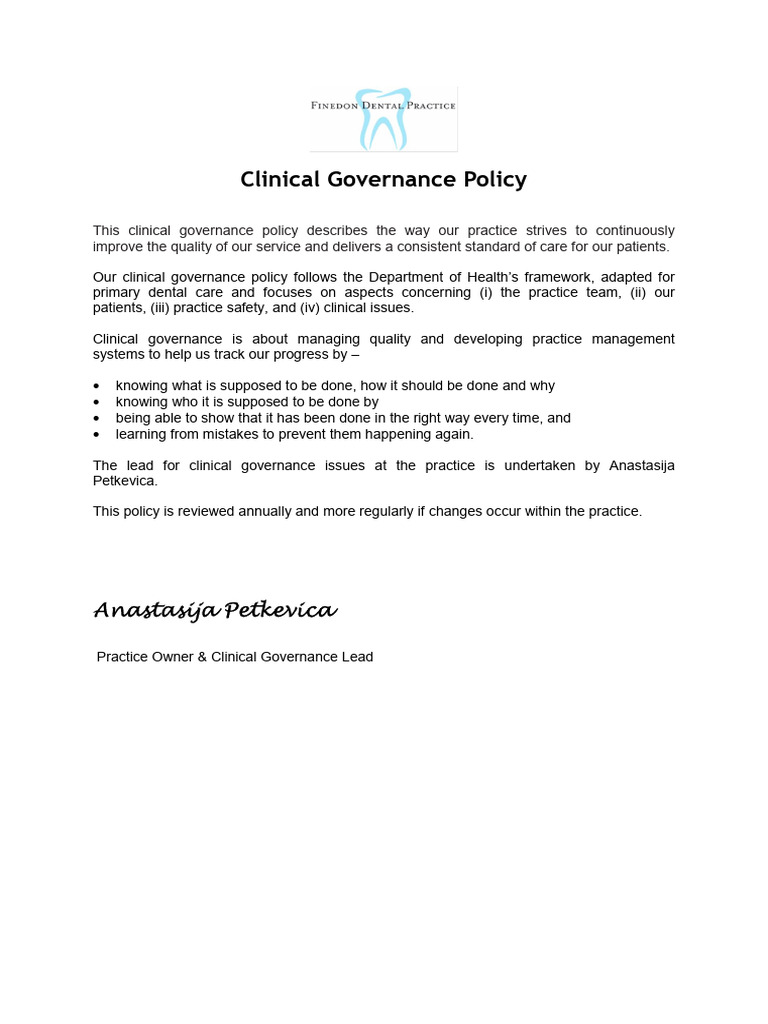 Clinical Governance Policy FDP | PDF | Patient Safety | Radiography