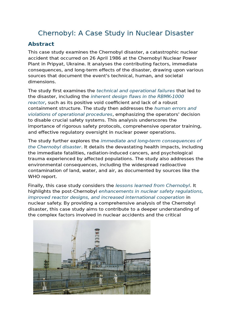 Chernobyl Case Study | PDF | Chernobyl Disaster | Radioactive Contamination