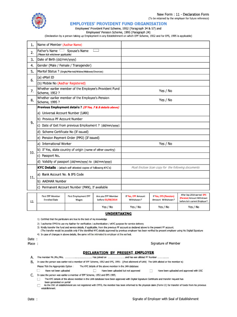 12. EPF - New Declaration Form 11 | PDF