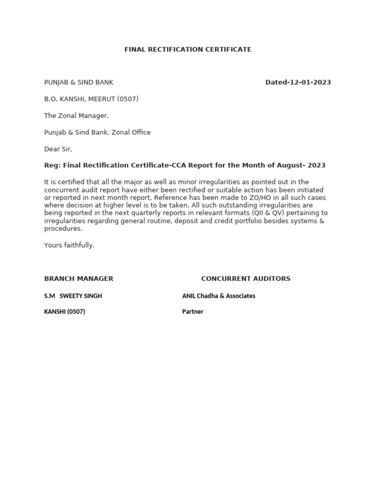 Final Rectification Certificate 2023 | PDF | Accounting