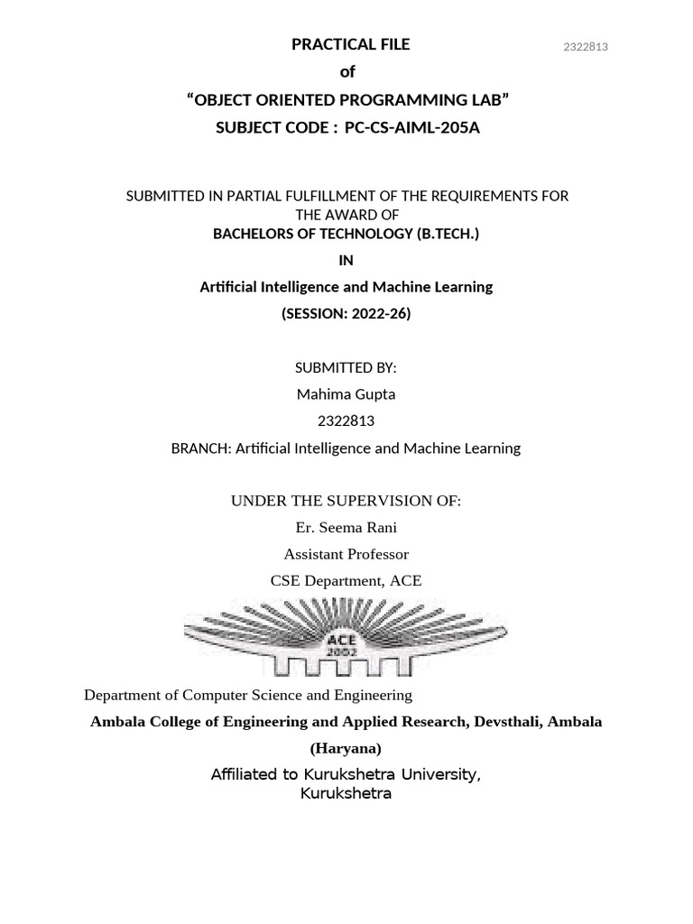 Oops Practical File 2322813 | PDF | Parameter (Computer Programming) | Namespace