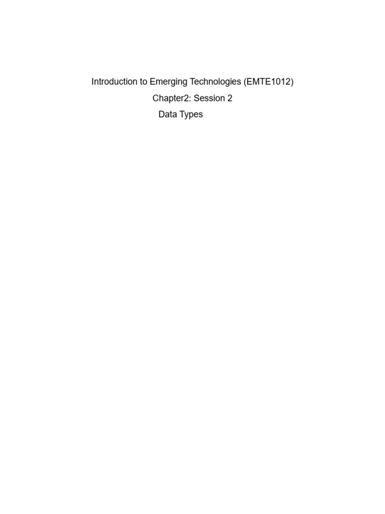 Introduction to Emerging Technologies (EMTE1012). | PDF | Data Type | Boolean Data Type