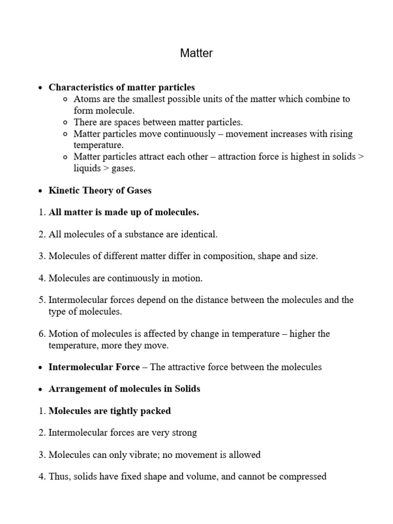 8th Physics Matter Pdf Molecules Gases