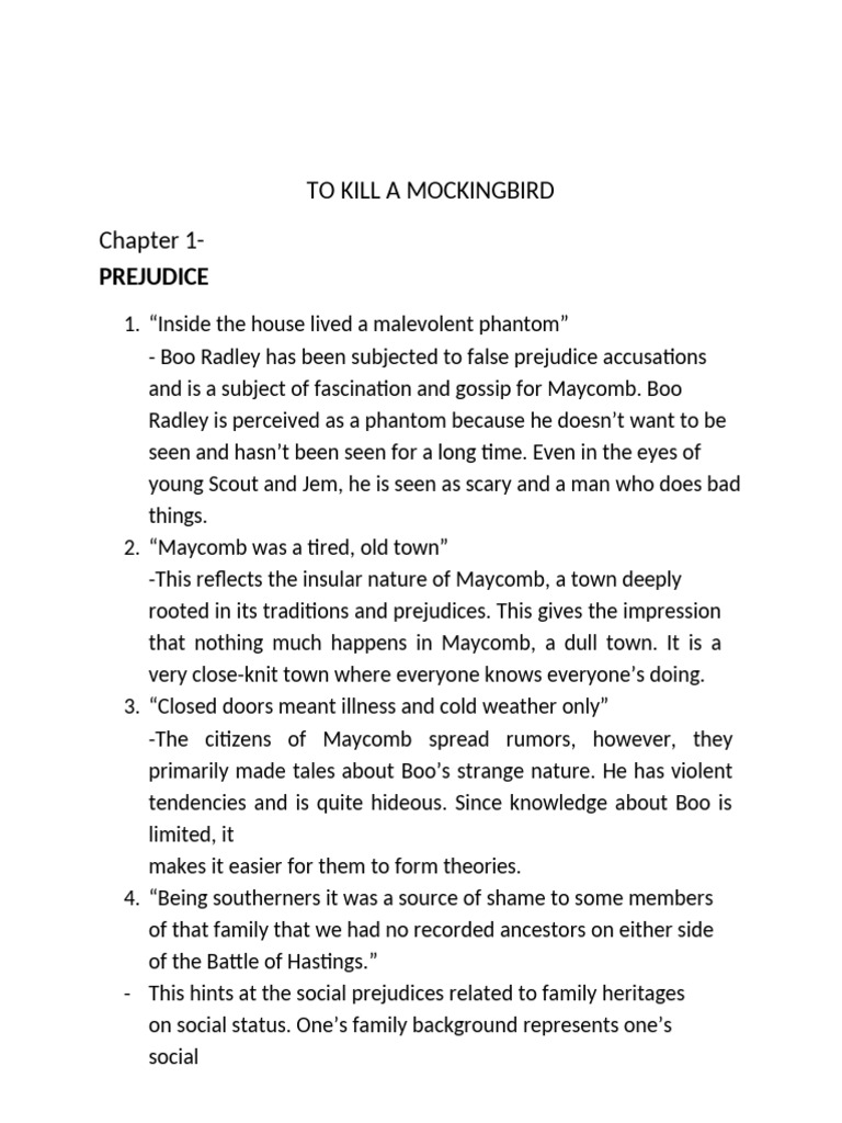 TO KILL A MOCKINGBIRD CHP 1 (1) | PDF | To Kill A Mockingbird | Social ...