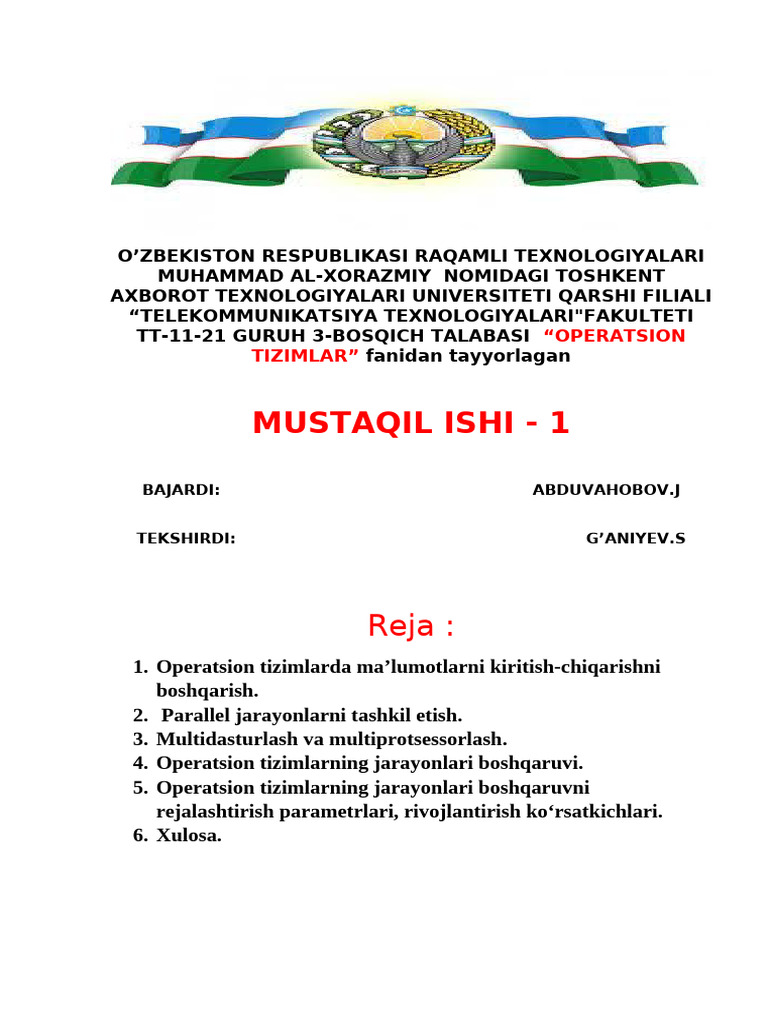 Mustaqil Ishi-1 | PDF