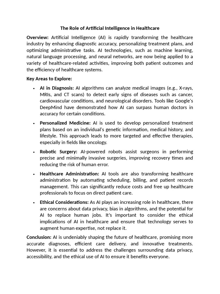 AI Transforming Healthcare Industry | PDF