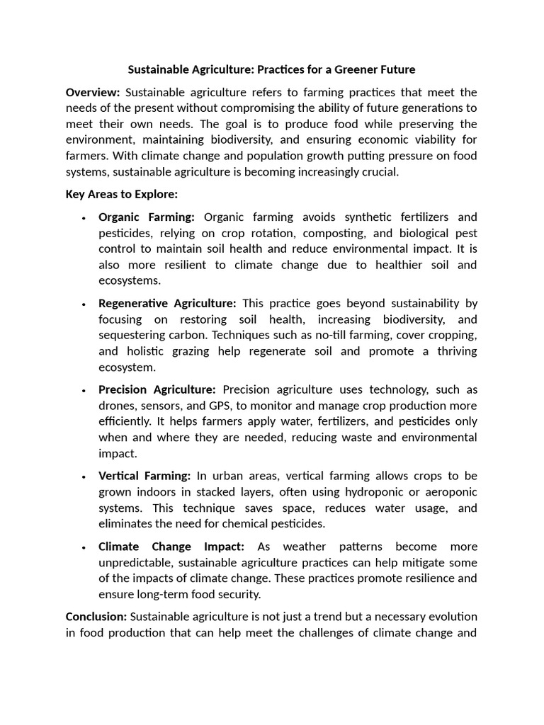 Sustainable Agriculture Practices Explained | PDF