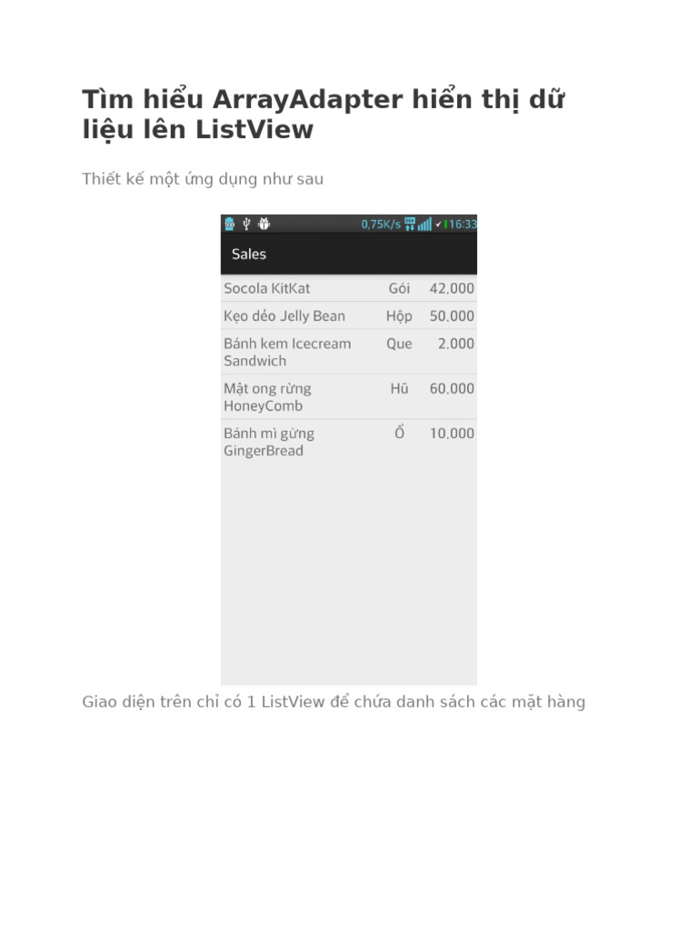 Tìm Hiểu ArrayAdapter Hiển Thị Dữ Liệu Lên ListView | PDF