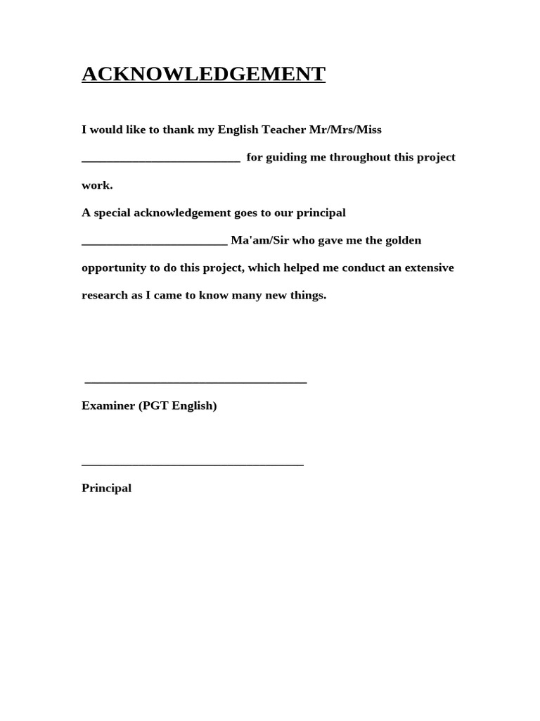 Acknowledgment for Project Work | PDF