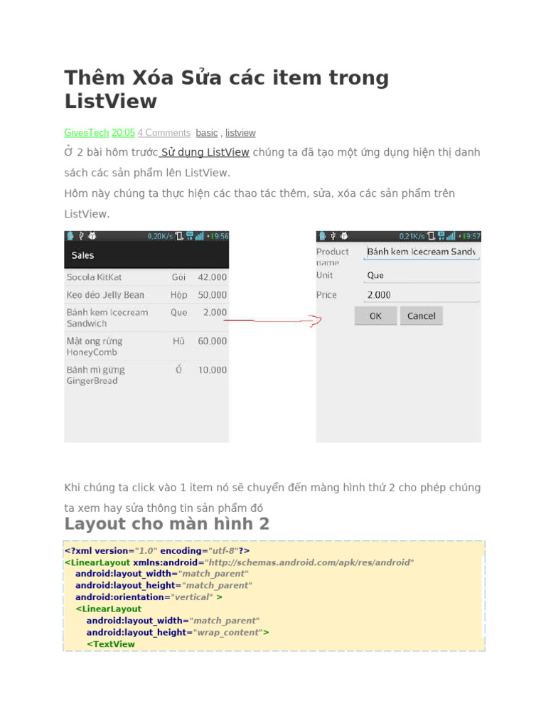 Thêm Xóa Sửa Các Item Trong ListView | PDF