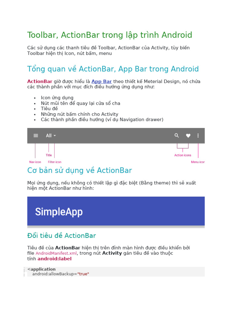 Toolbar, ActionBar trong lập trình Android | PDF