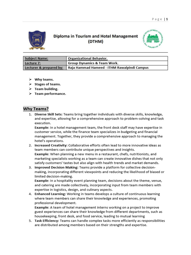 Lect 7 Group Dynamics & Team Work | PDF | Goal | Goal Setting