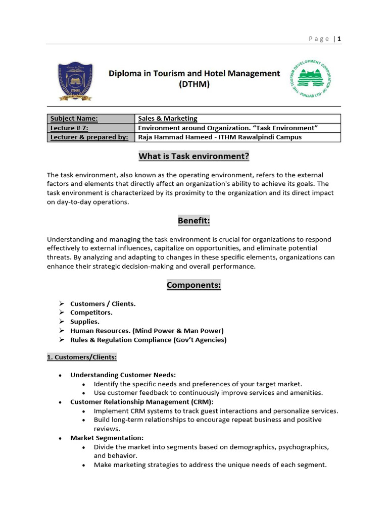 Lect 7 Task Environment | PDF | Customer Relationship Management | Marketing