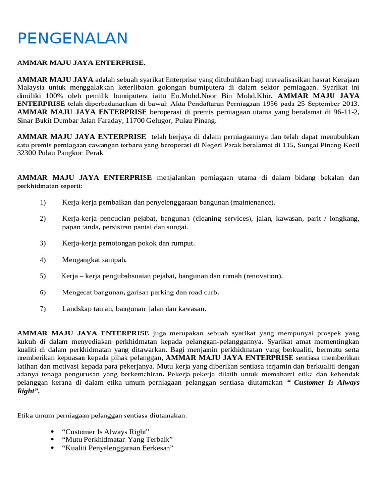 Profil Syarikat AMJ - Malay | PDF