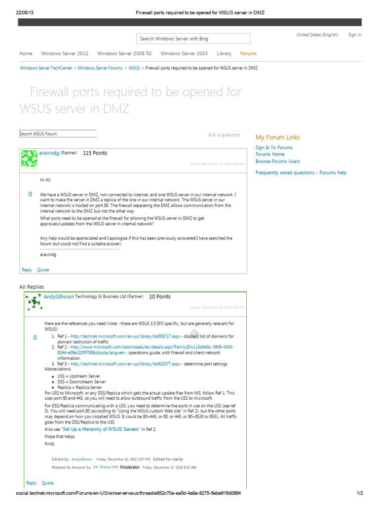 Firewall ports required to be opened for WSUS server in DMZ | PDF | Windows Nt | Computer Science